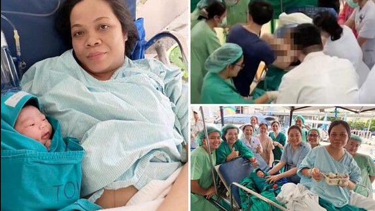 Thai woman gives birth during earthquakeരോഗികളെ സ്റ്റെപ്പ് വഴി ...