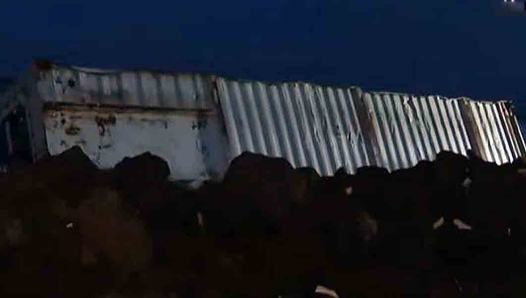 Container from the MSC Elsa 3 washed ashore in Kollam